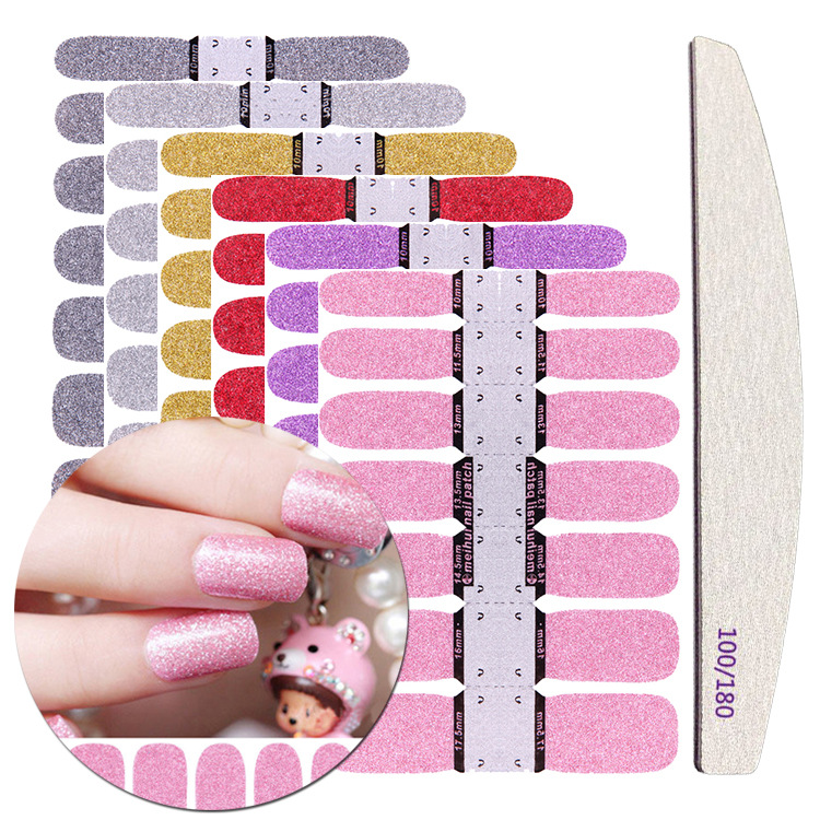 Wholesale 6 Colors Nail Stickers + Nail File Glitter Full Wrap Adhesive ...