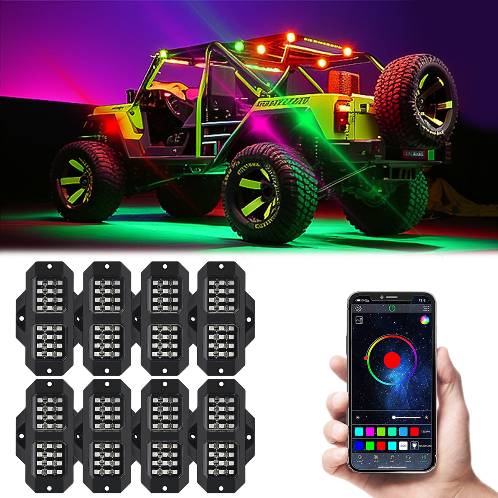 Wholesale RGB LED Rock Lights Kits Multicolor Exterior Waterproof ...