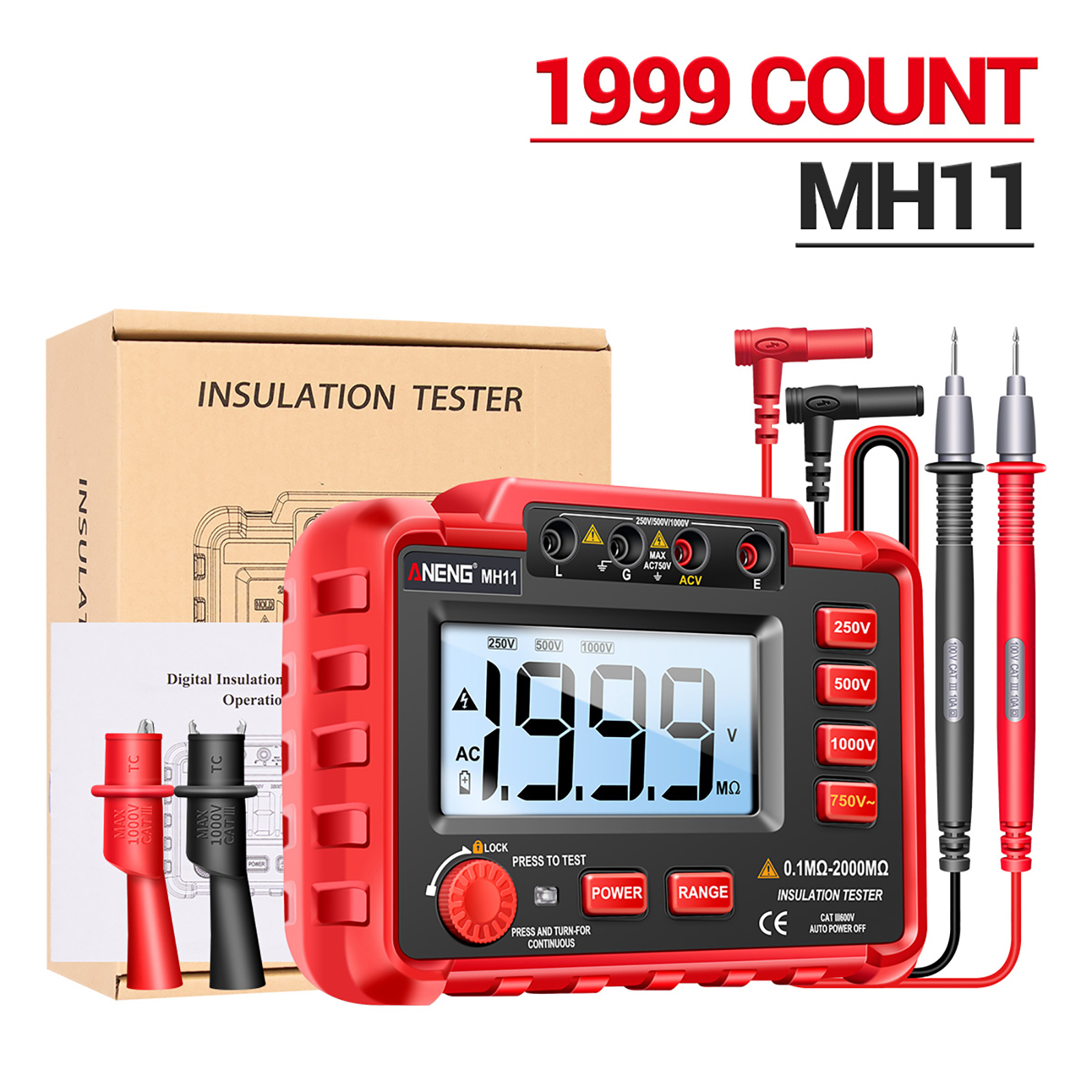 Wholesale Aneng 250v/500v/1000v Digital Insulation Resistance Tester ...