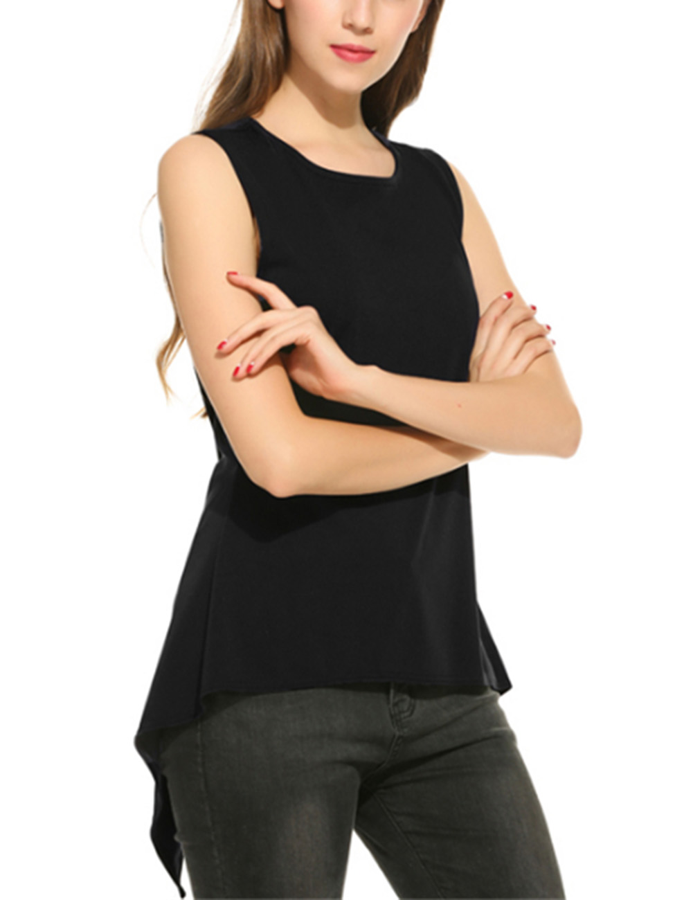 Wholesale Women Solid Color Back Split Irregularity Tops Slim Design ...