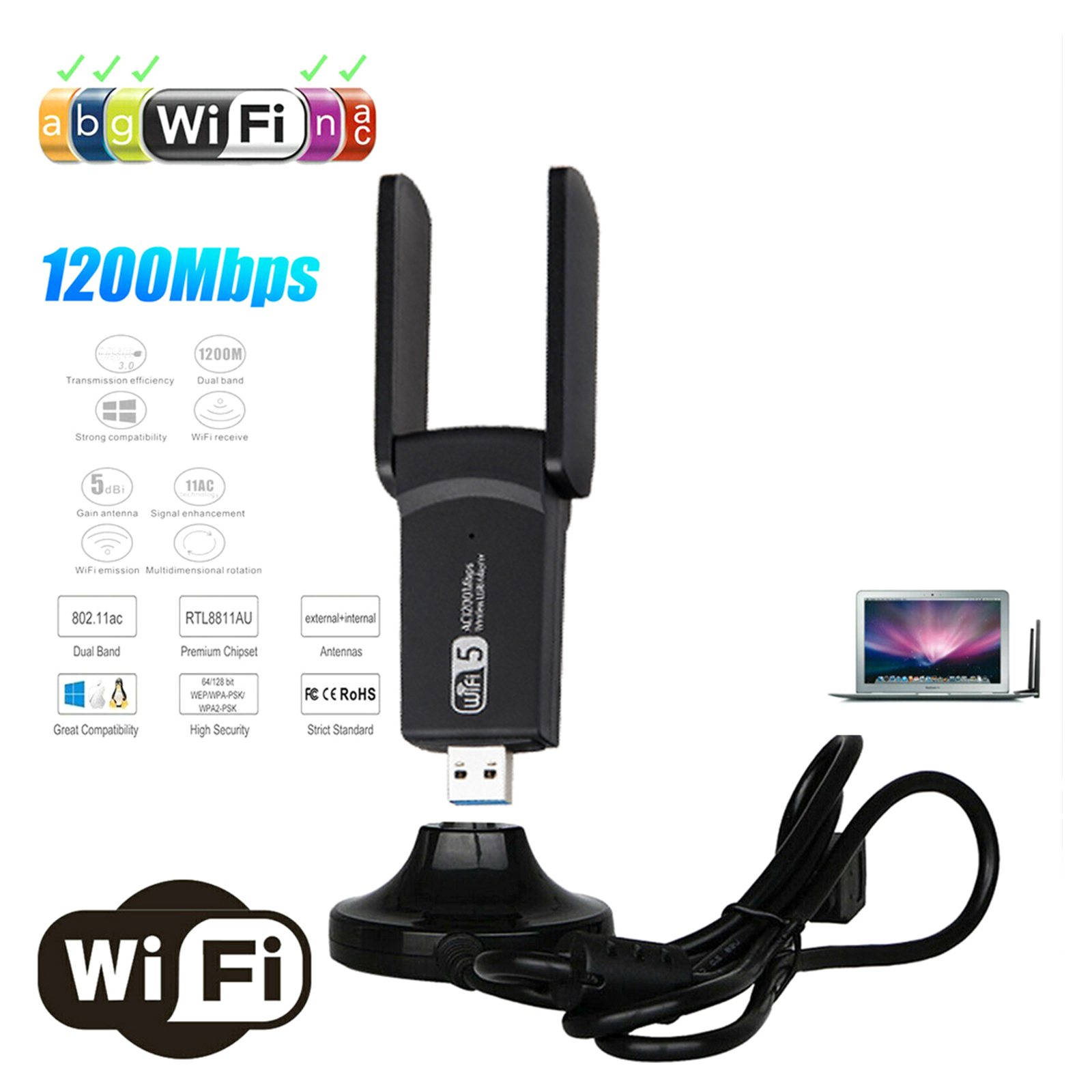 Wholesale 2.4g 5g 1200mbps Wifi Booster Usb Wireless Network Card ...