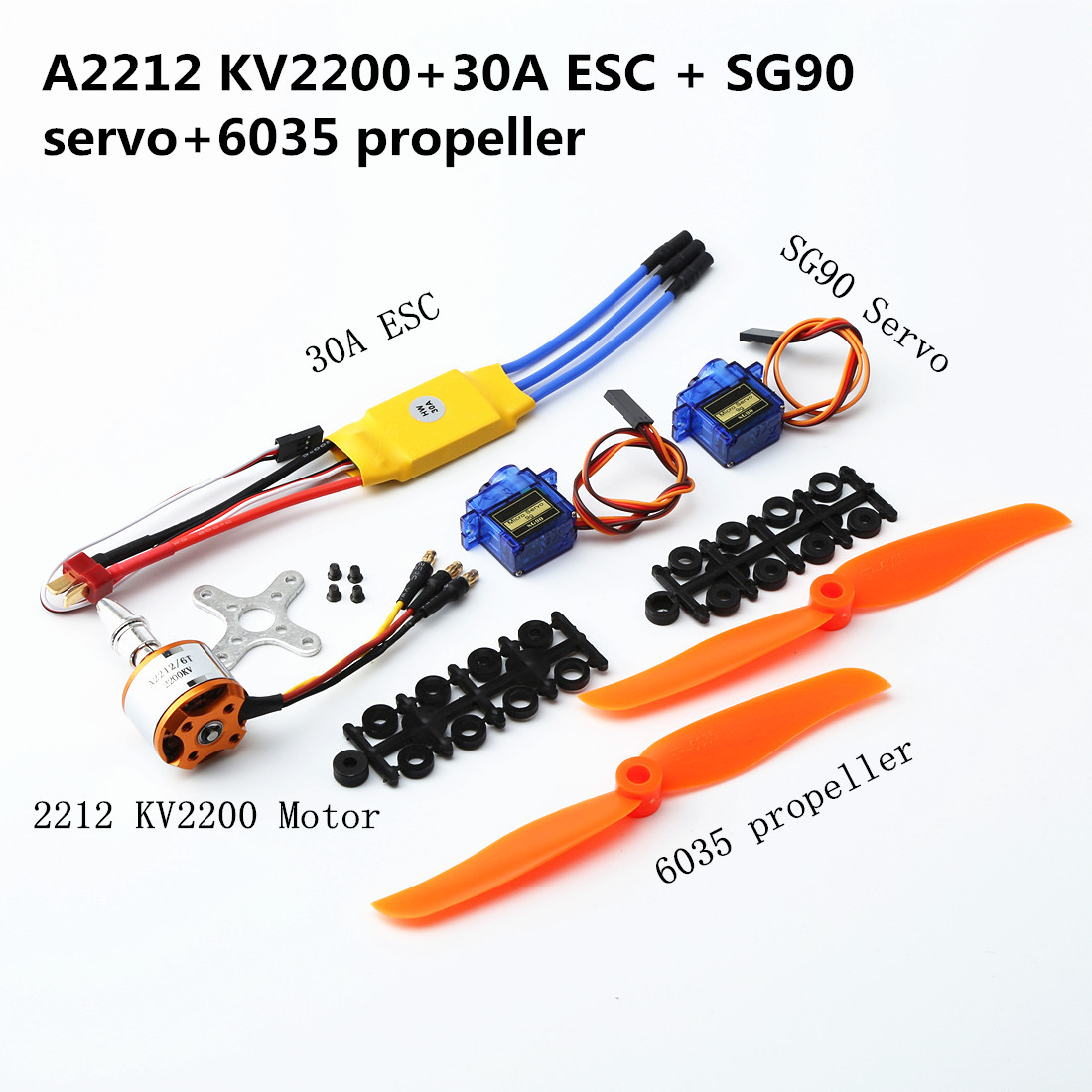 Wholesale A2212 2200KV Brushless Motor 30A ESC SG90 9G Micro Servo 6035 Propeller for RC Fixed ...