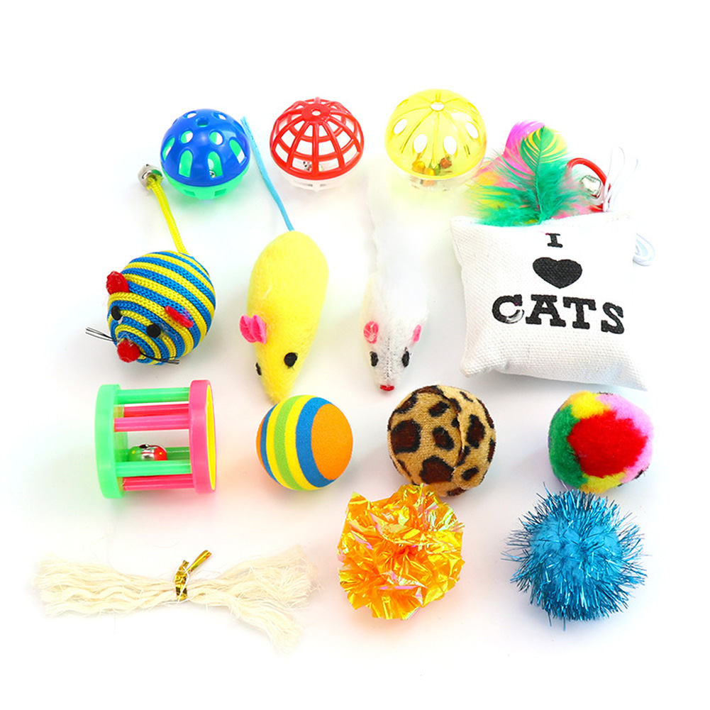 Wholesale 14Pcs/Set Simulate Mouse Bell Plush Ball Toy Set for Pet Cats ...
